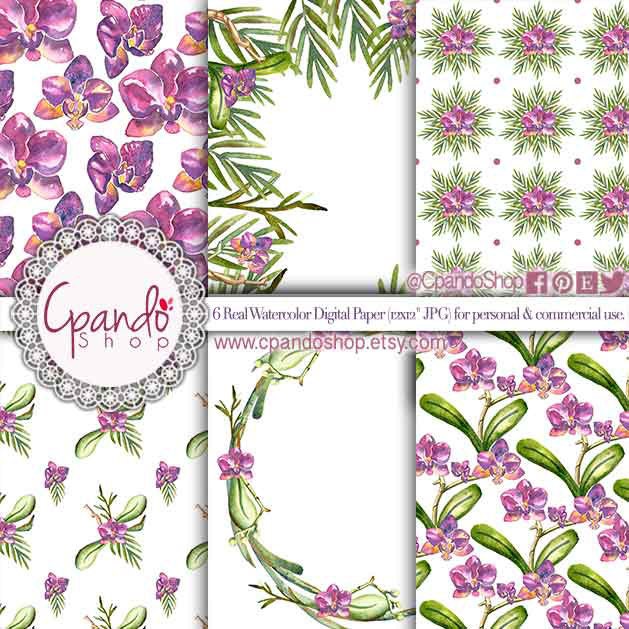 Orchid Watercolor Digital Paper Floral Watercolor Floral | Etsy