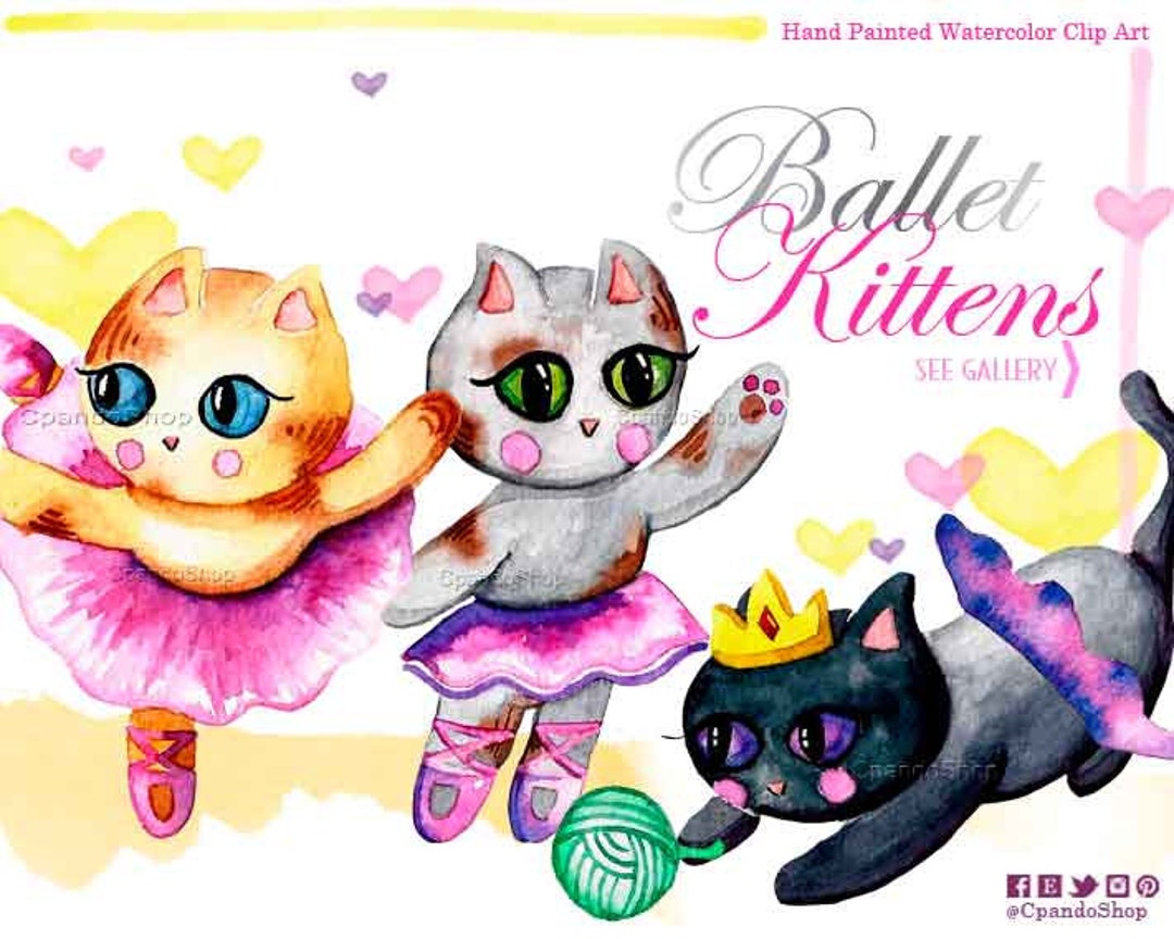 Ballerina Kittens Ballet Clipart Ballerina, Watercolor Cat Clipart ...