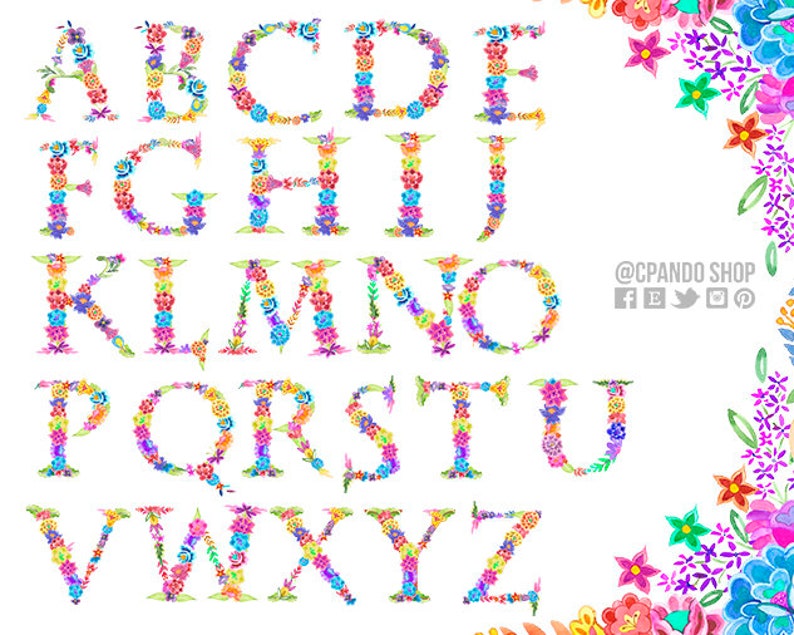 Fiesta Floral Letters Mexican Letters Mexican Alphabet | Etsy