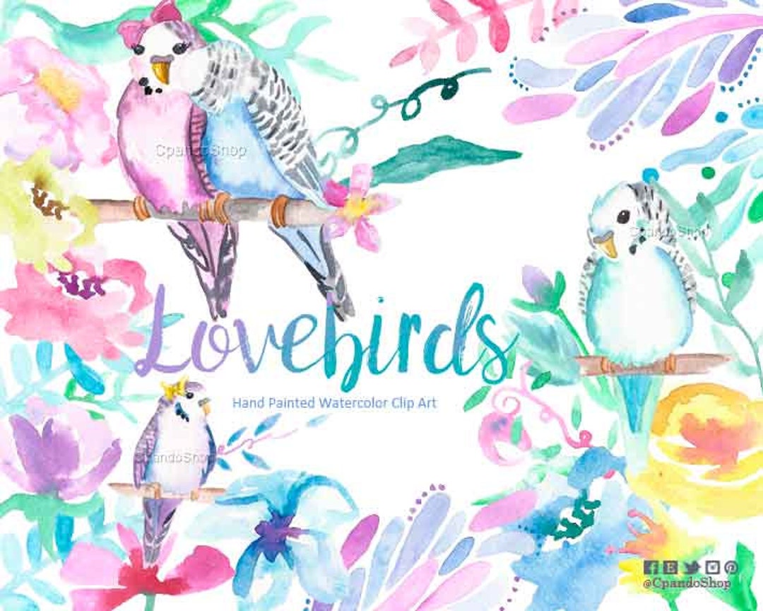 Lovebirds Clip Art, Birds Png, Birds Watercolor Clip Art, Wedding ...