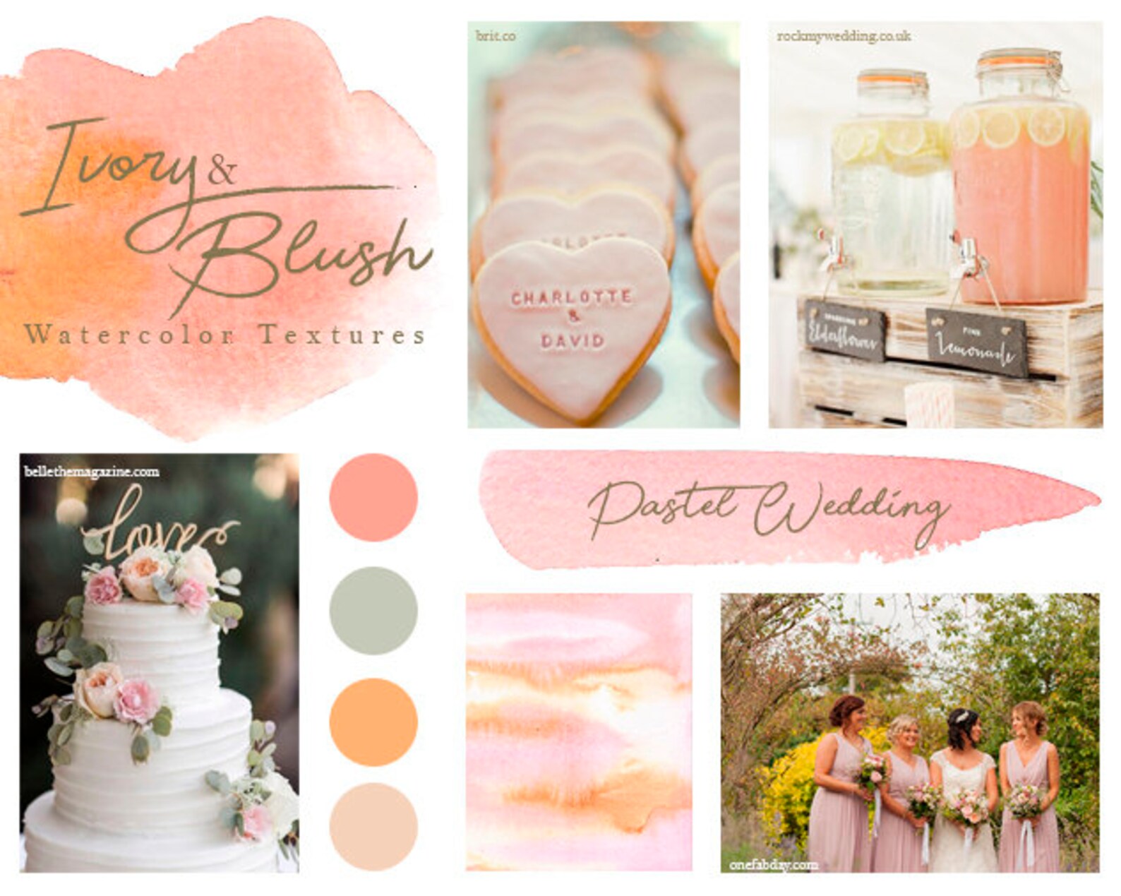 Ivory and Blush Watercolor Textures and Brush Stokes | Etsy