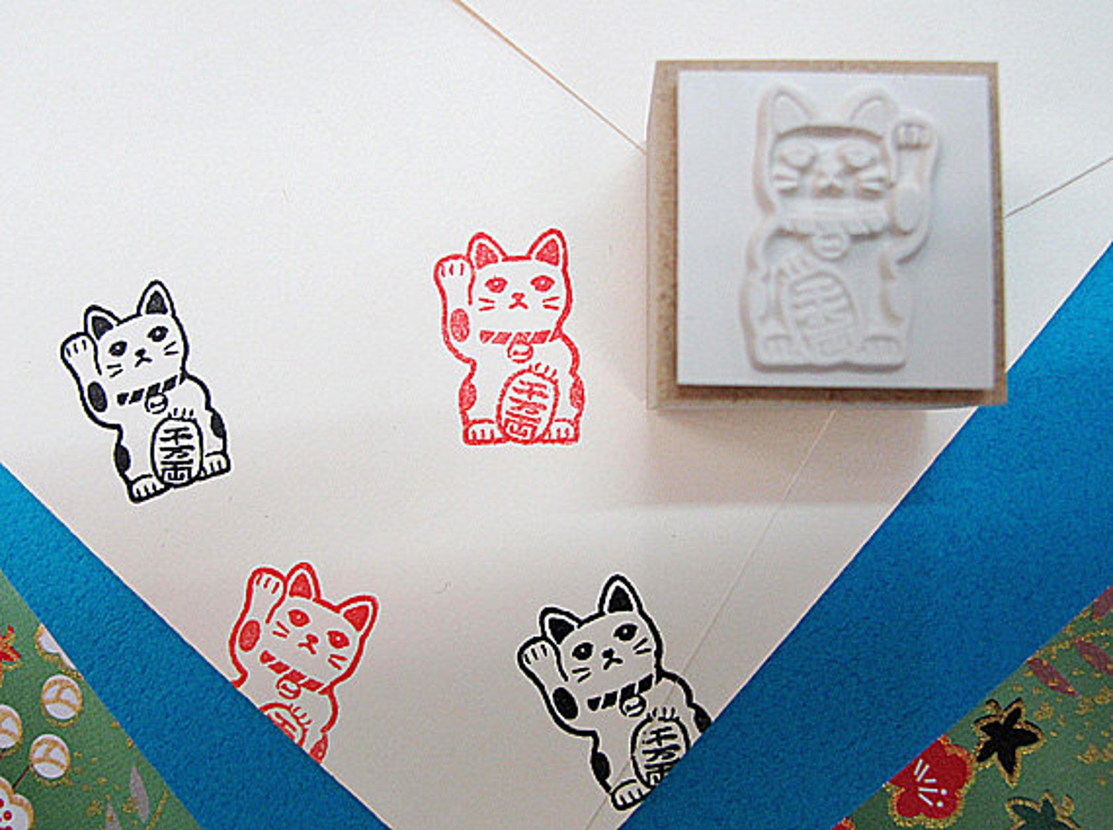 Japanese Maneki Neko Rubber Stamp, Lucky Cat Stamp - Etsy