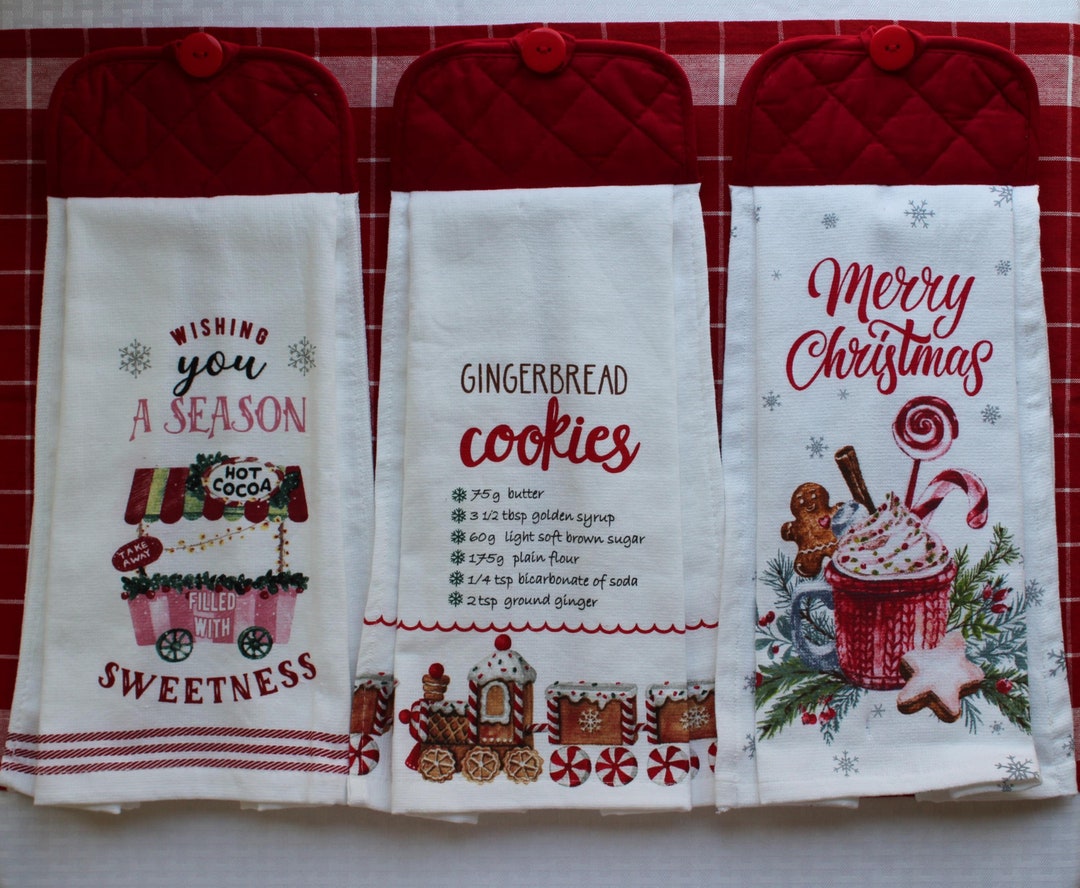 Hot Cocoa and Gingerbread Hanging Kitchen Towels, Double-sided Hand ...