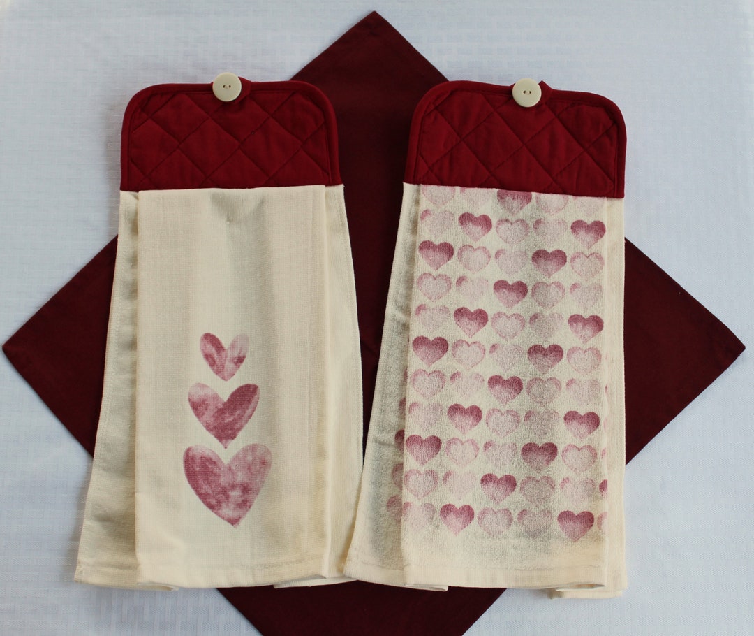 Hearts Hanging Kitchen Towels, Double-sided Hand Towel, Valentine Towel ...