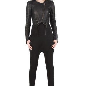 RIBBED CROP JACKET - Women's Leather Jacket - Black Lambskin Riding ...