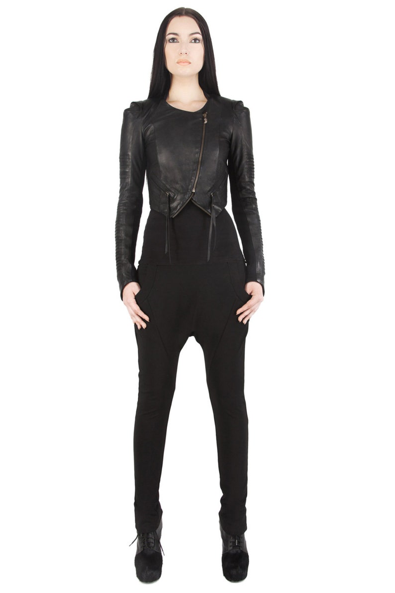 RIBBED CROP JACKET Women's Leather Jacket Black - Etsy