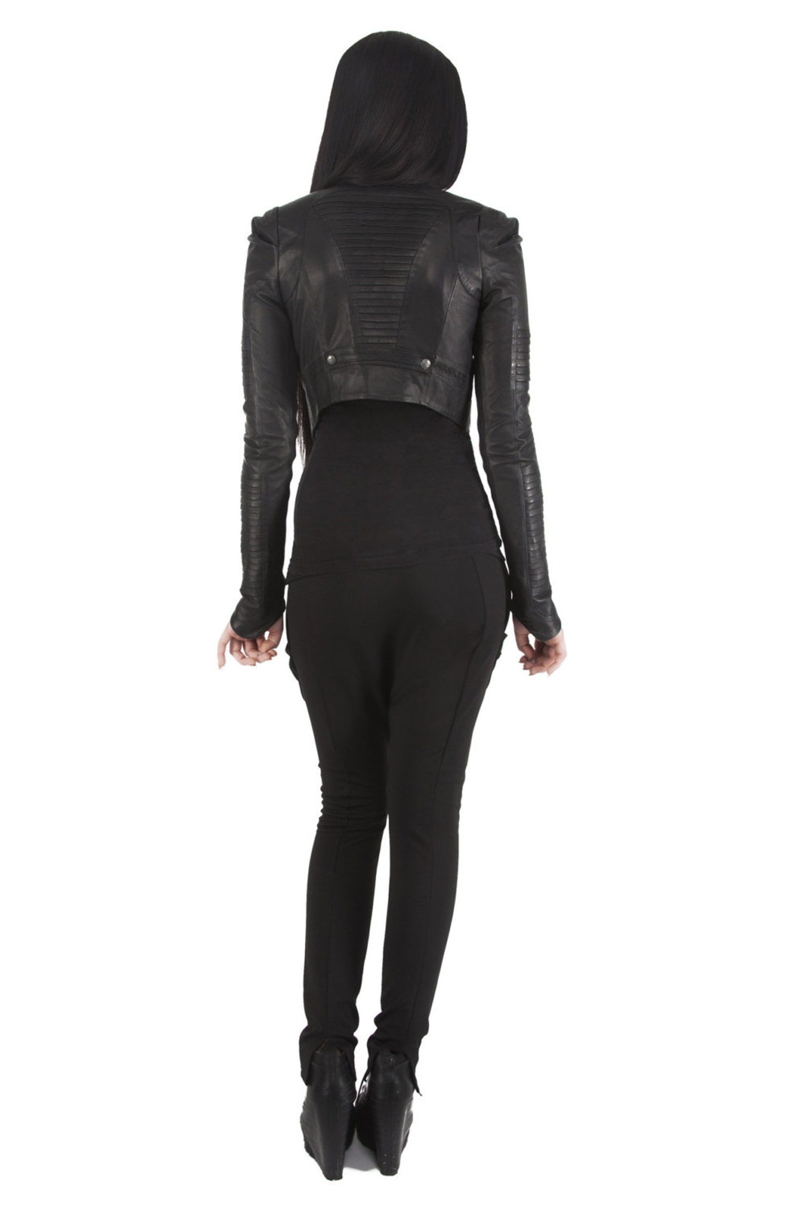 RIBBED CROP JACKET Women's Leather Jacket Black - Etsy