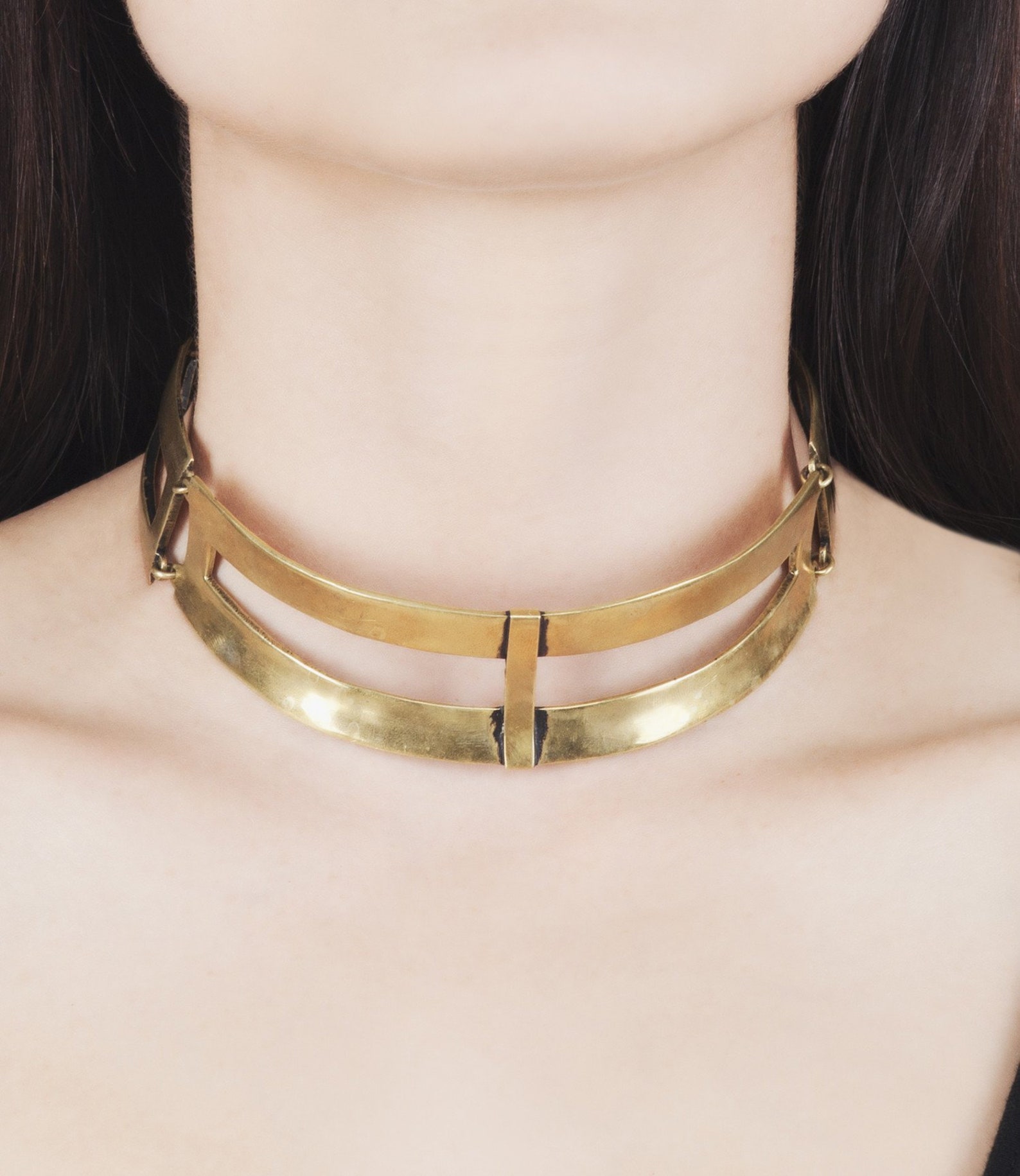 CROSS COLLAR Brass Choker Haus of Sparrow Designer Monica Wallway - Etsy