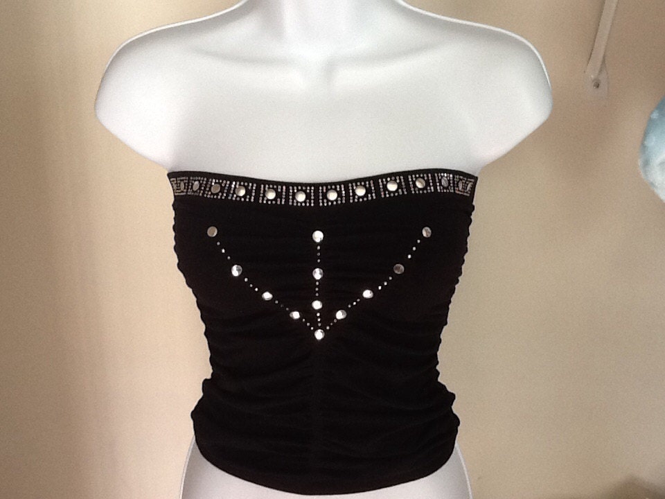 Black Strechy Shired Knit 70's Tube Top With Silver Beads on the Front ...