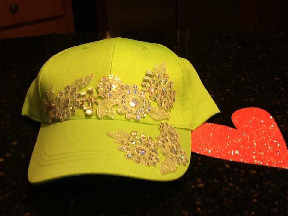 Lime Green Ball Cap With Sequins and Silver Lace - Etsy