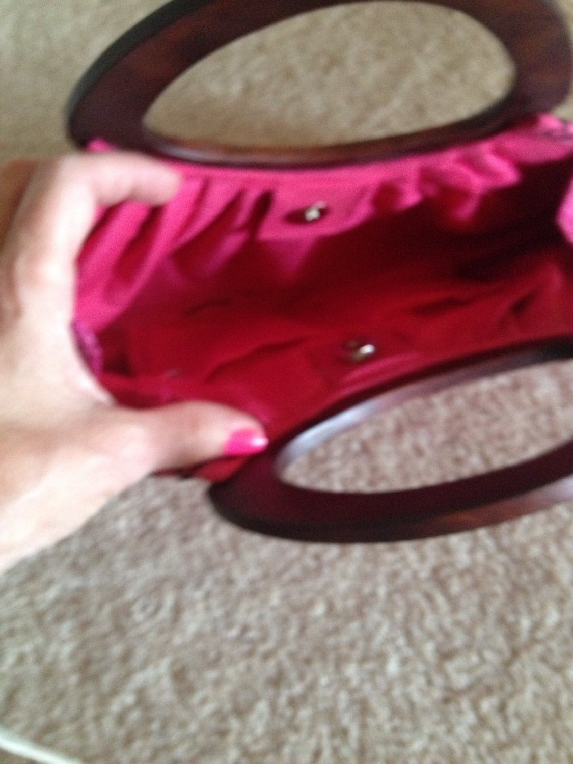 Fushia Woven Handbag With Wood Handles Hand Stitched Around Purse - Etsy