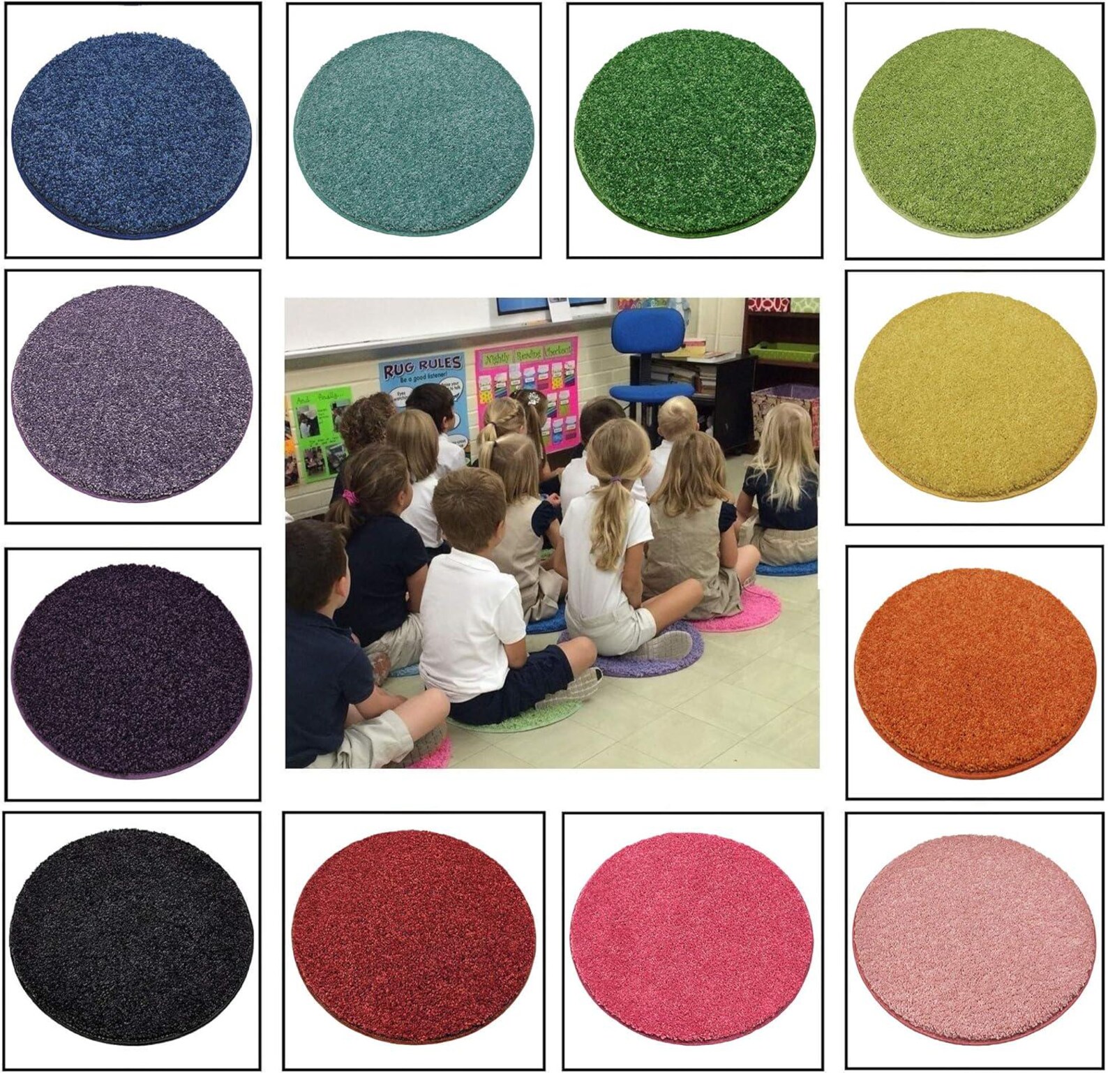 Rainbow Rug Circle Seats - Kids Colorful Floor Mats, 18" Round - Etsy