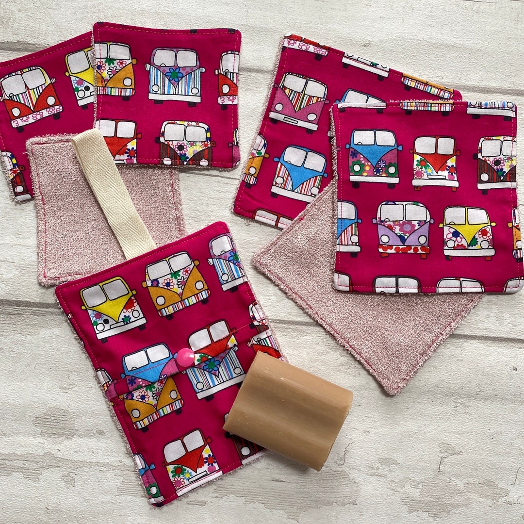 Pink Camper Van Reusable Wash Sets Face Wipes Facial Cloth Eco Wipes ...
