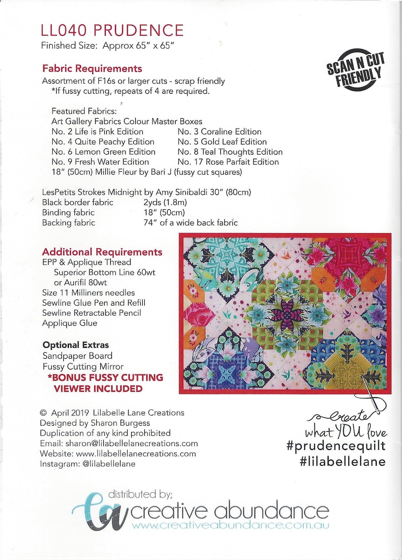 Lilabelle Lane Creations Prudence QUILT PATTERN Includes Acrylic ...
