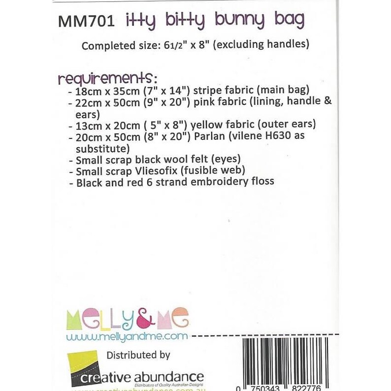 Melly and Me Itty Bitty Bunny Bag SEWING PATTERN ONLY Pattern Easter Sewing M701 - Etsy