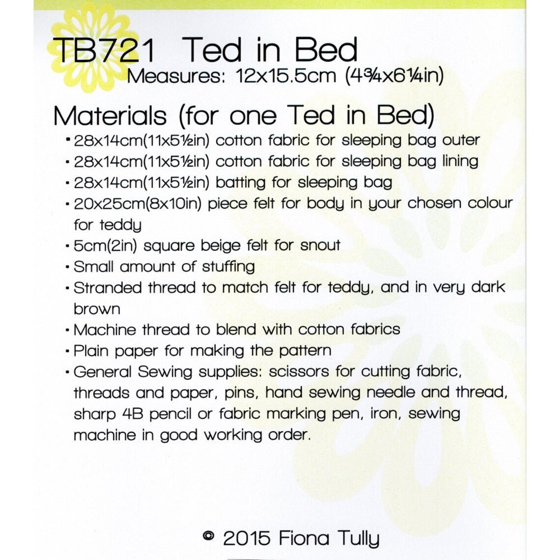 Ted in Bed by Two Brown Birds Felt Soft Toy Sewing PATTERN ONLY Felt ...