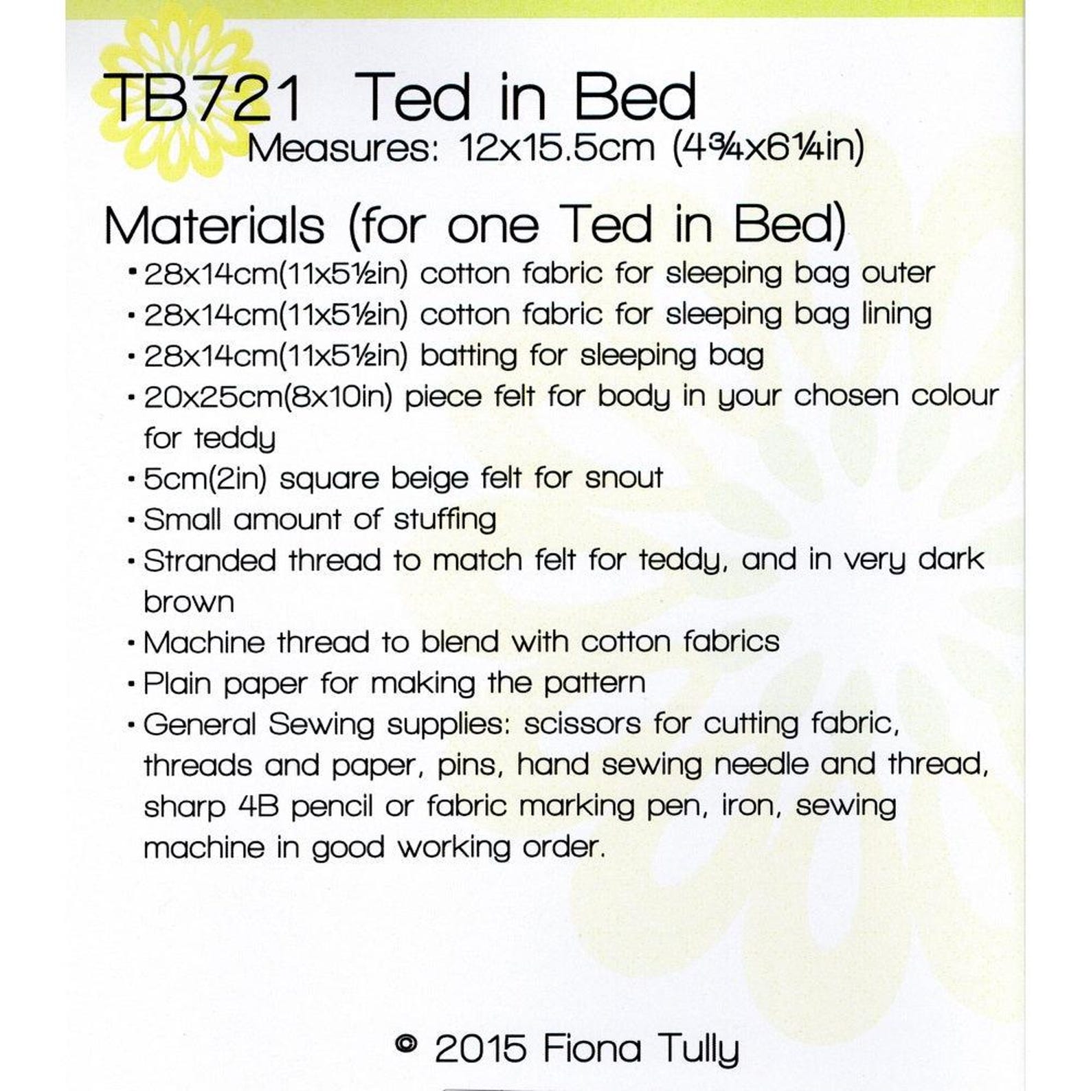 Ted in Bed by Two Brown Birds Felt Soft Toy Sewing PATTERN ONLY Felt ...