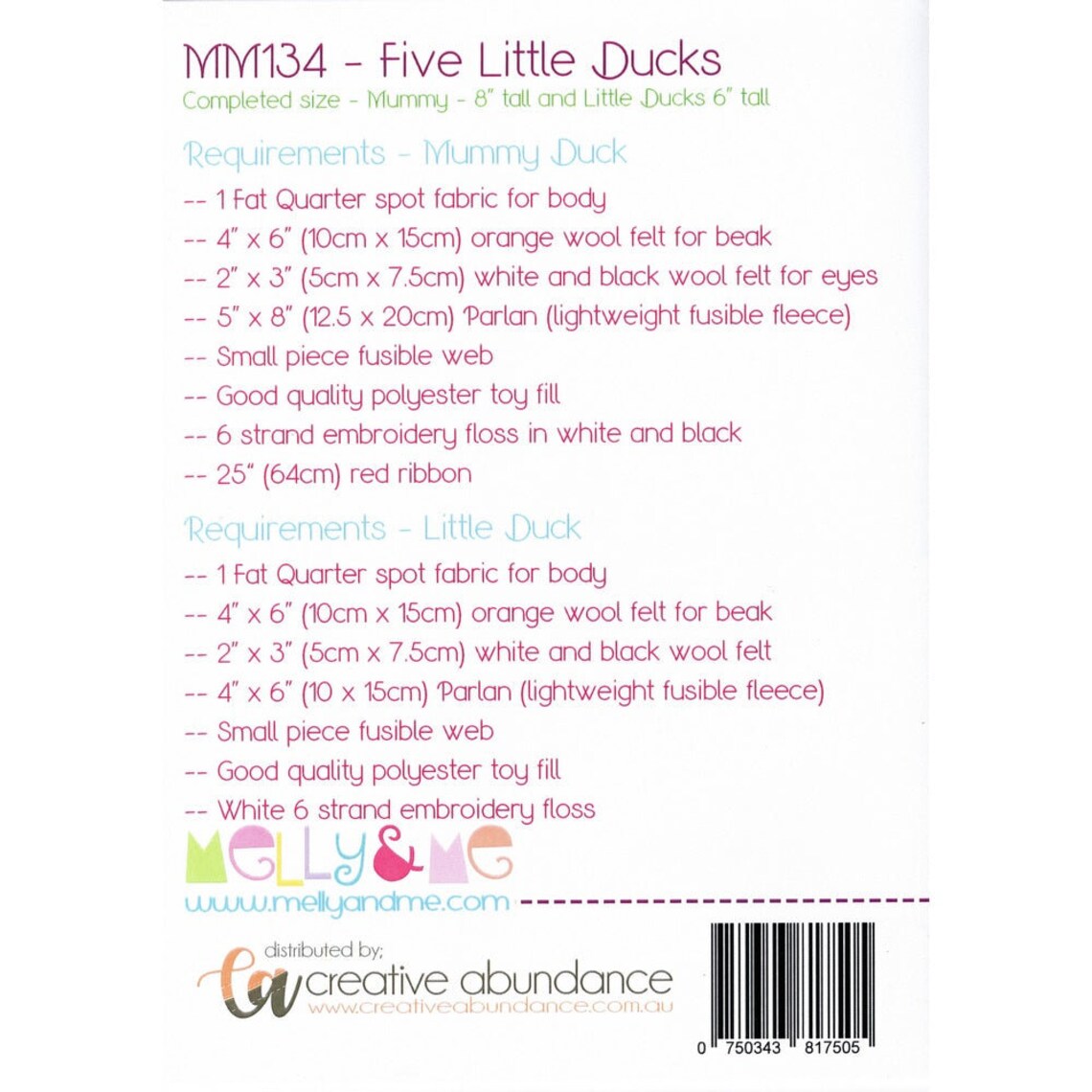 Five Little Ducks Soft Toy PRINTED PATTERN ONLY by Melly and Me is a ...