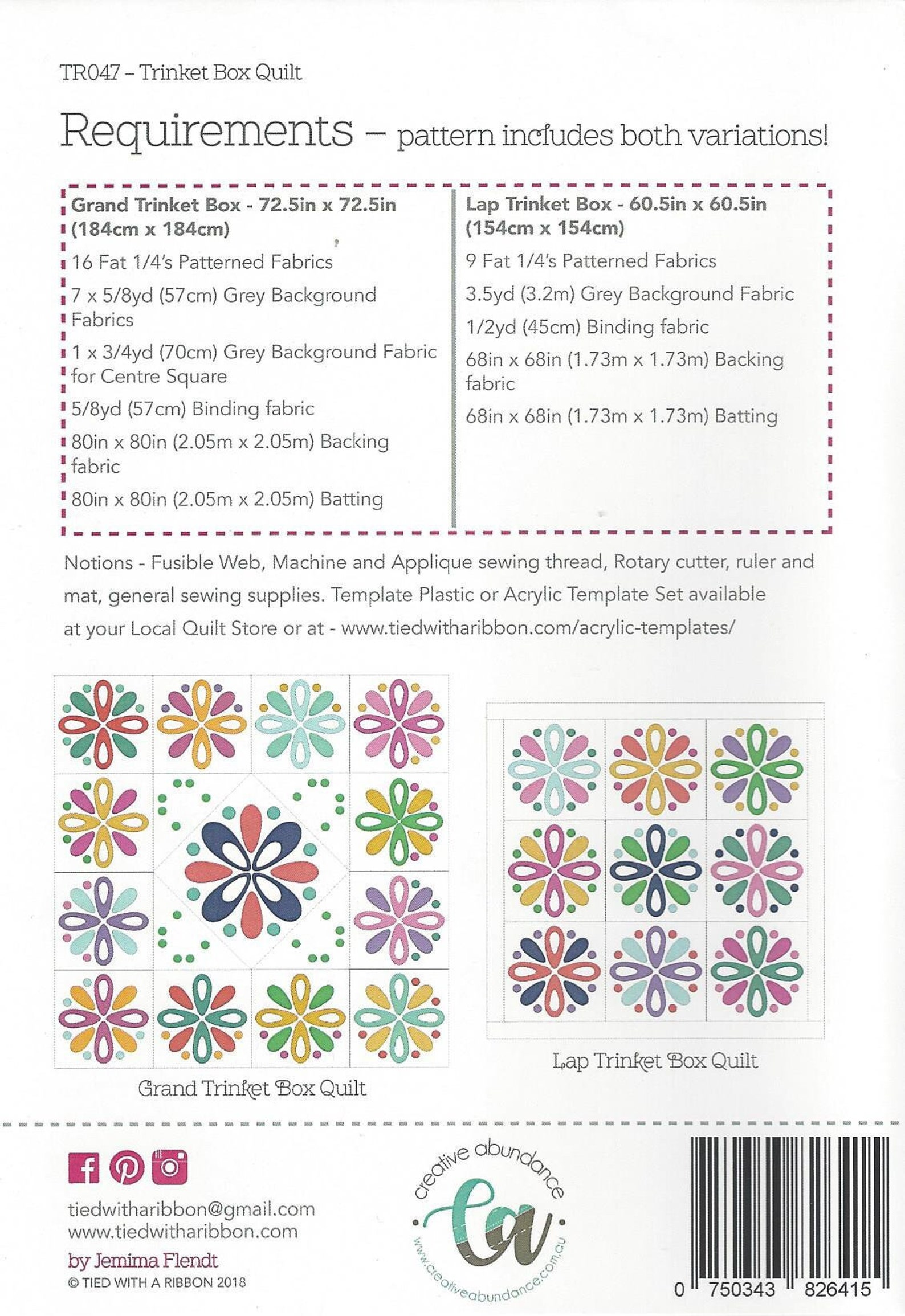 Trinket Box QUILT PATTERN by Tied With a Ribbon Includes Perspex ...