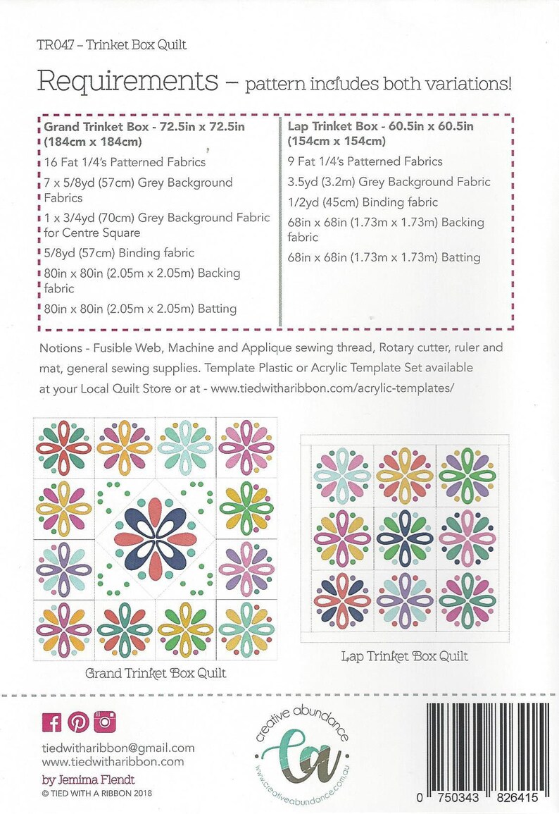 Trinket Box QUILT PATTERN by Tied With a Ribbon Includes Perspex ...