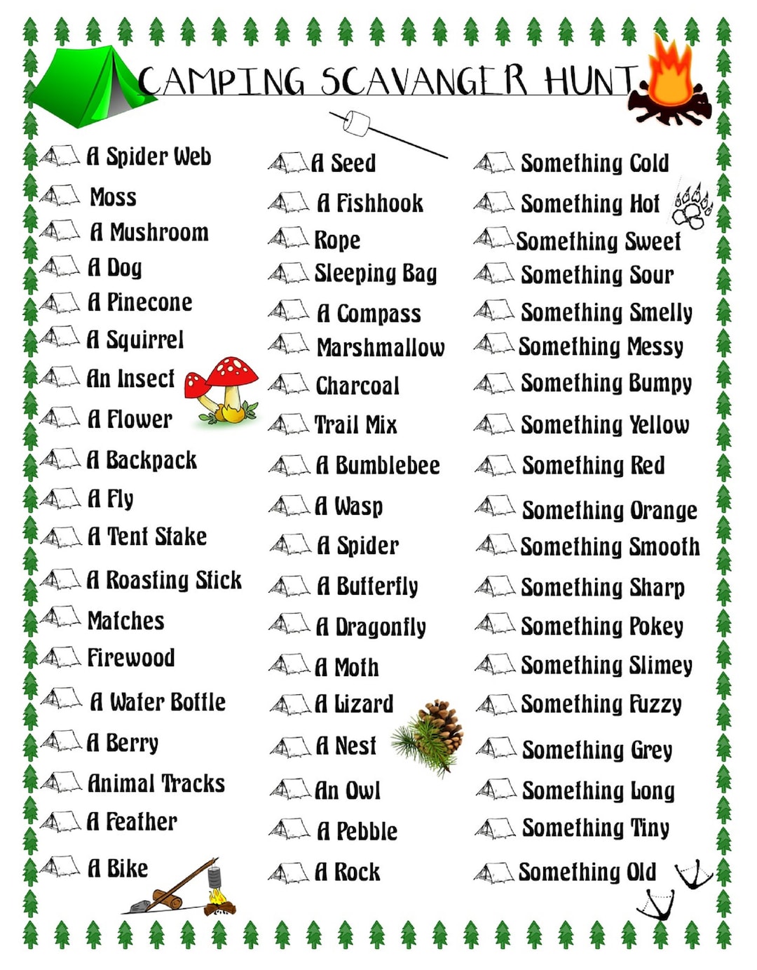 Spring Camping Scavenger Hunt Printable, Camping Fun Nature Scavenger ...
