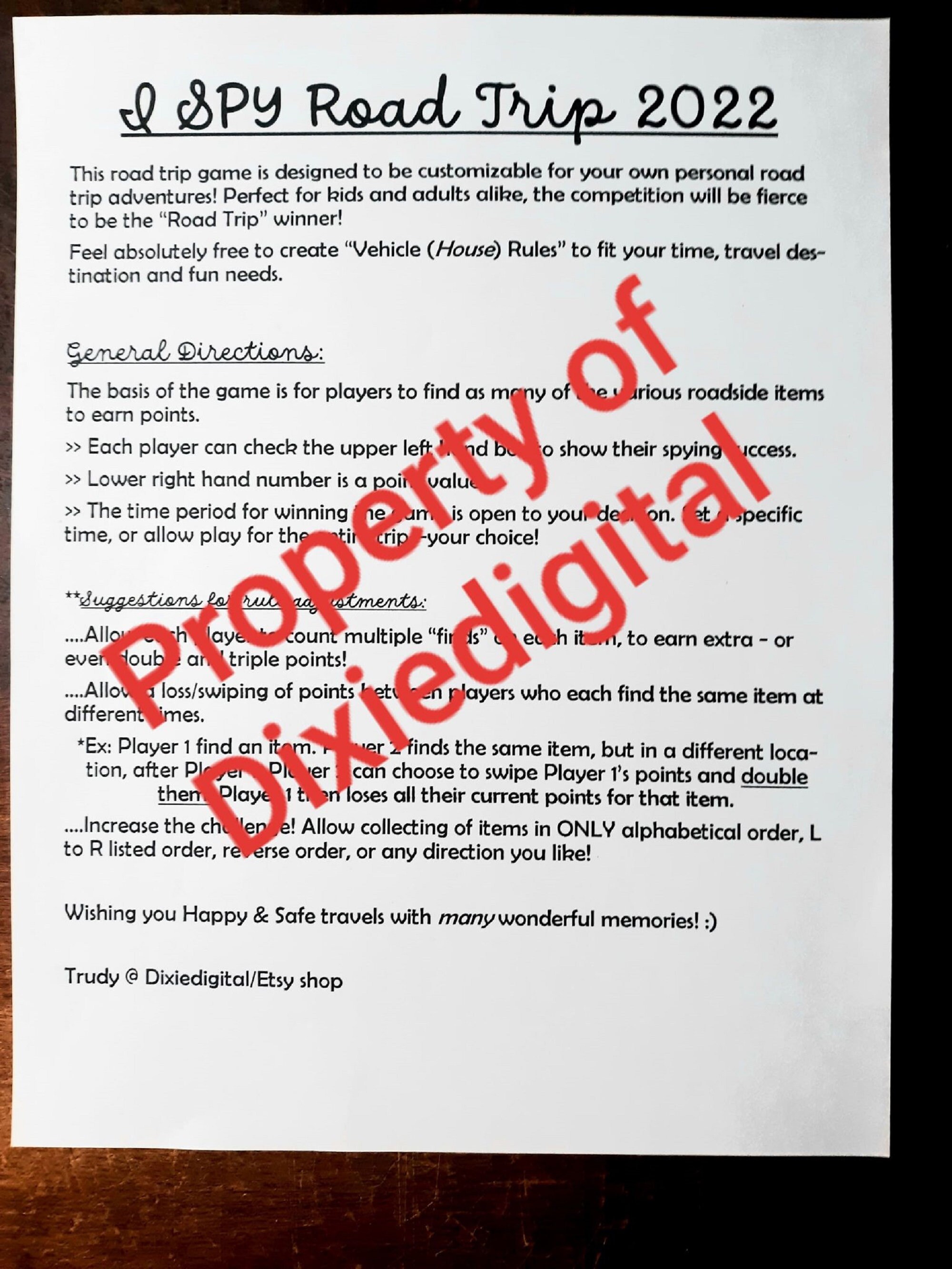 Summer Break Travel I Spy Road Trip Game, Car Ride Scavenger Hunt Game ...