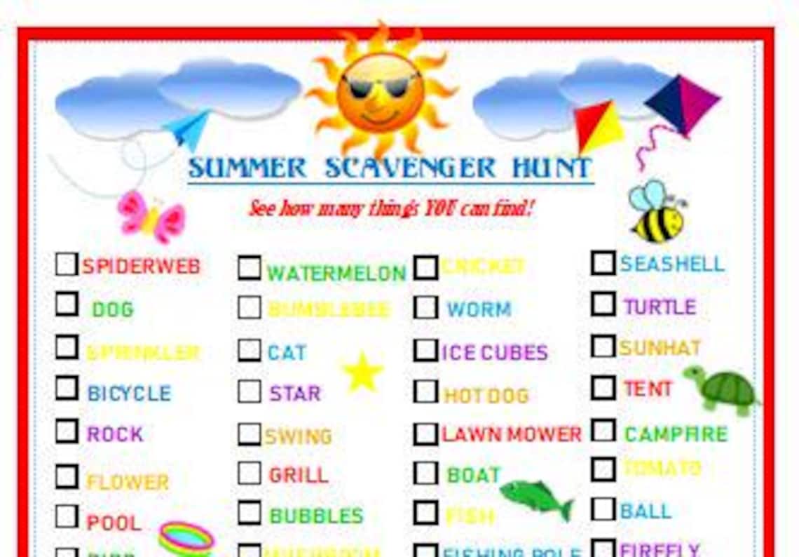 Summer Nature Scavenger Hunt Printable, Kids Outdoor Activity (PDF ...