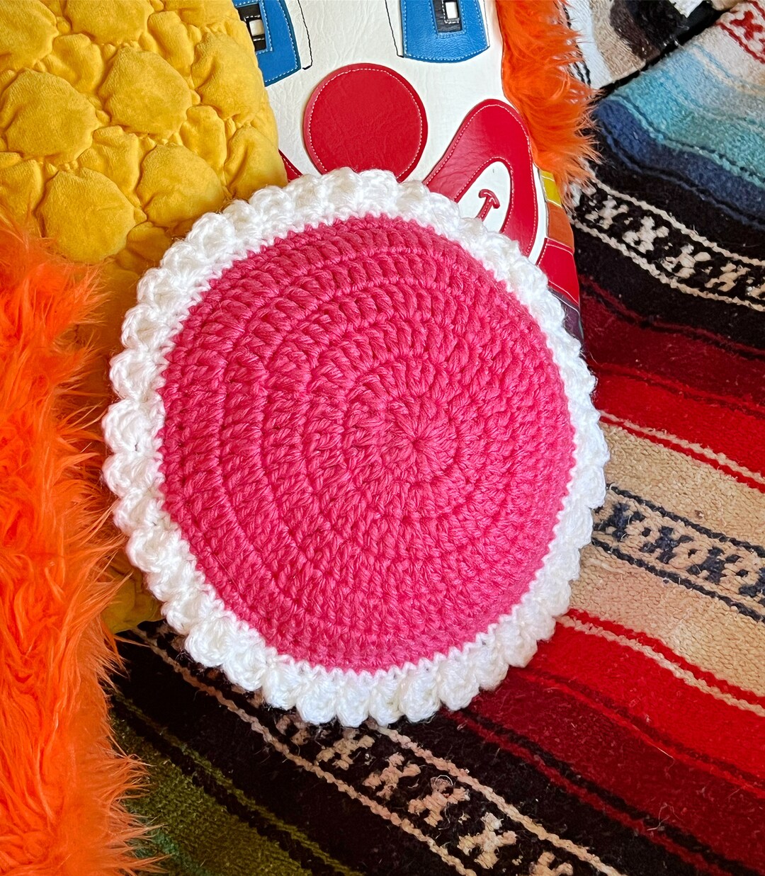 Hot Pink Crochet Pillow - Etsy