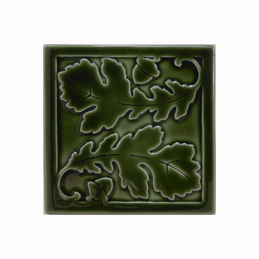 Arts & Crafts Tile, Burr Oak Leaves Crazed Glaze - Etsy