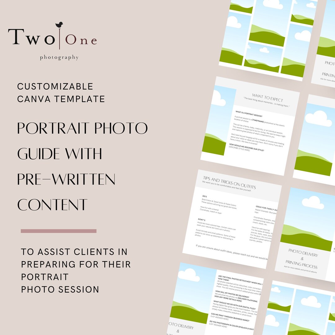 Canva Portrait Session Guide for Photographers, Family Session Guide ...