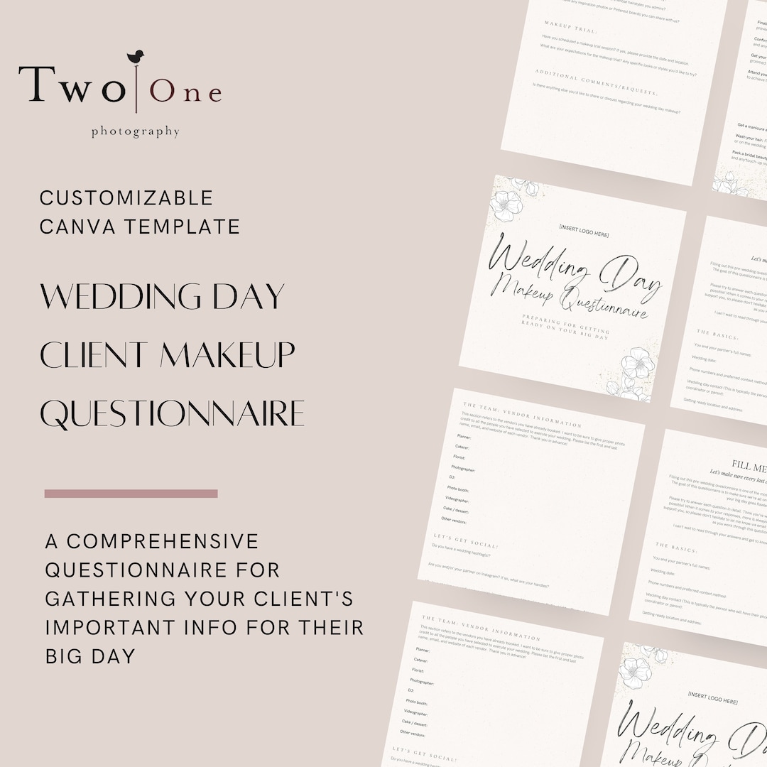 Wedding Day Makeup Questionnaire | Makeup Artists Template | Canva ...