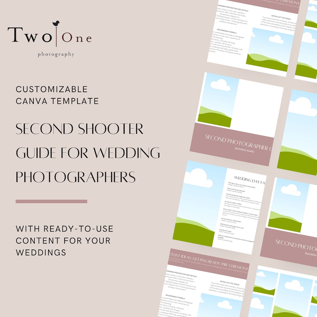 Canva Wedding Second Shooter Guide, Photography Template (digital ...
