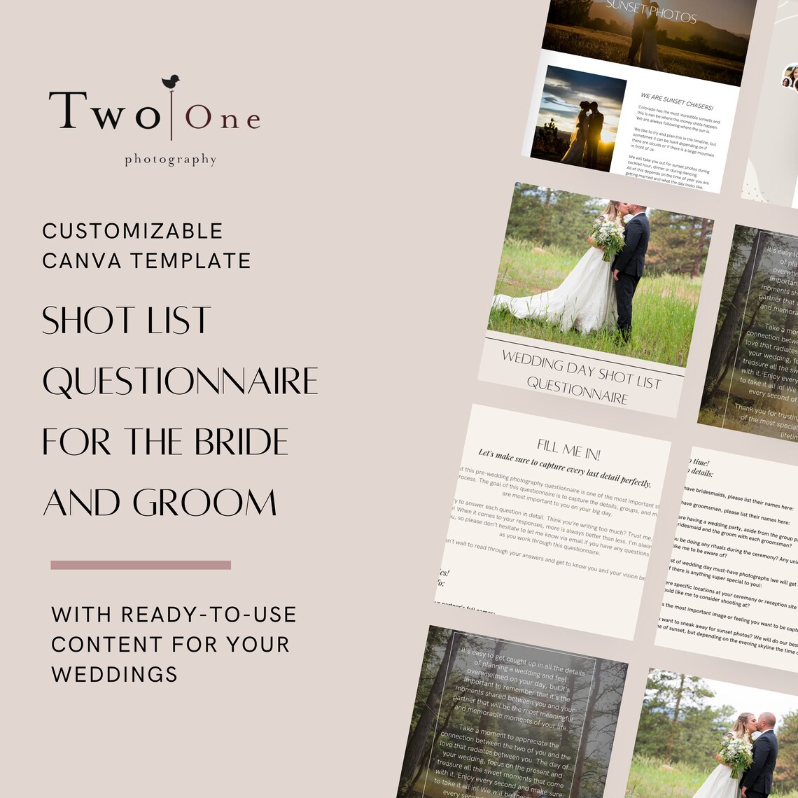 Photo Shot List Questionnaire for the Bride and Groom, Canva Editable ...