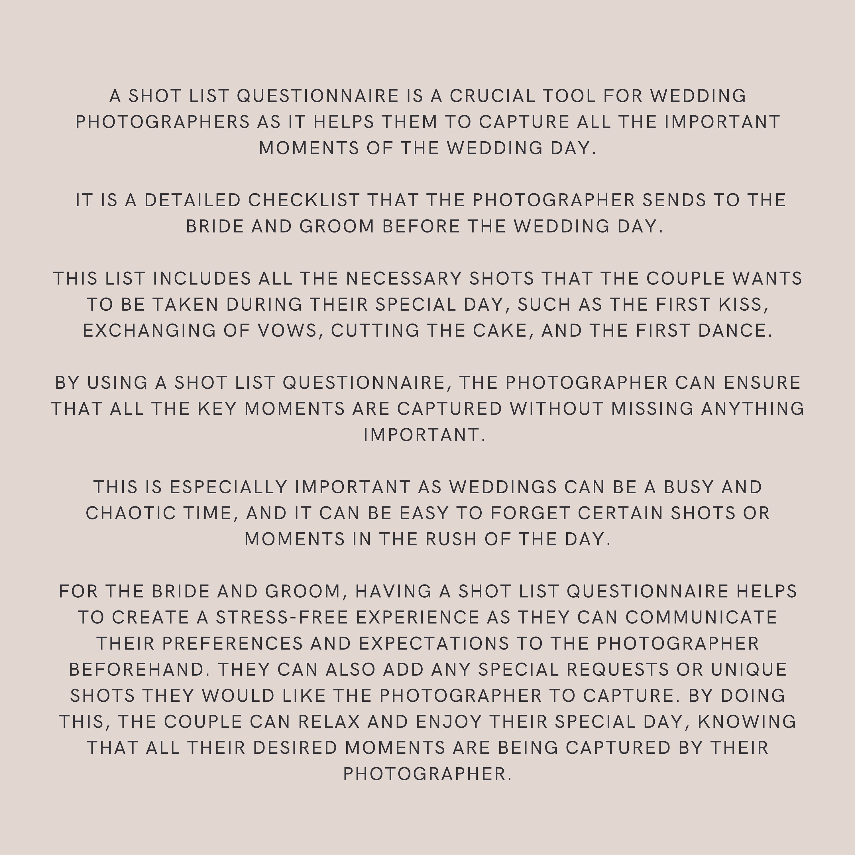 Photo Shot List Questionnaire for the Bride and Groom, Canva Editable ...