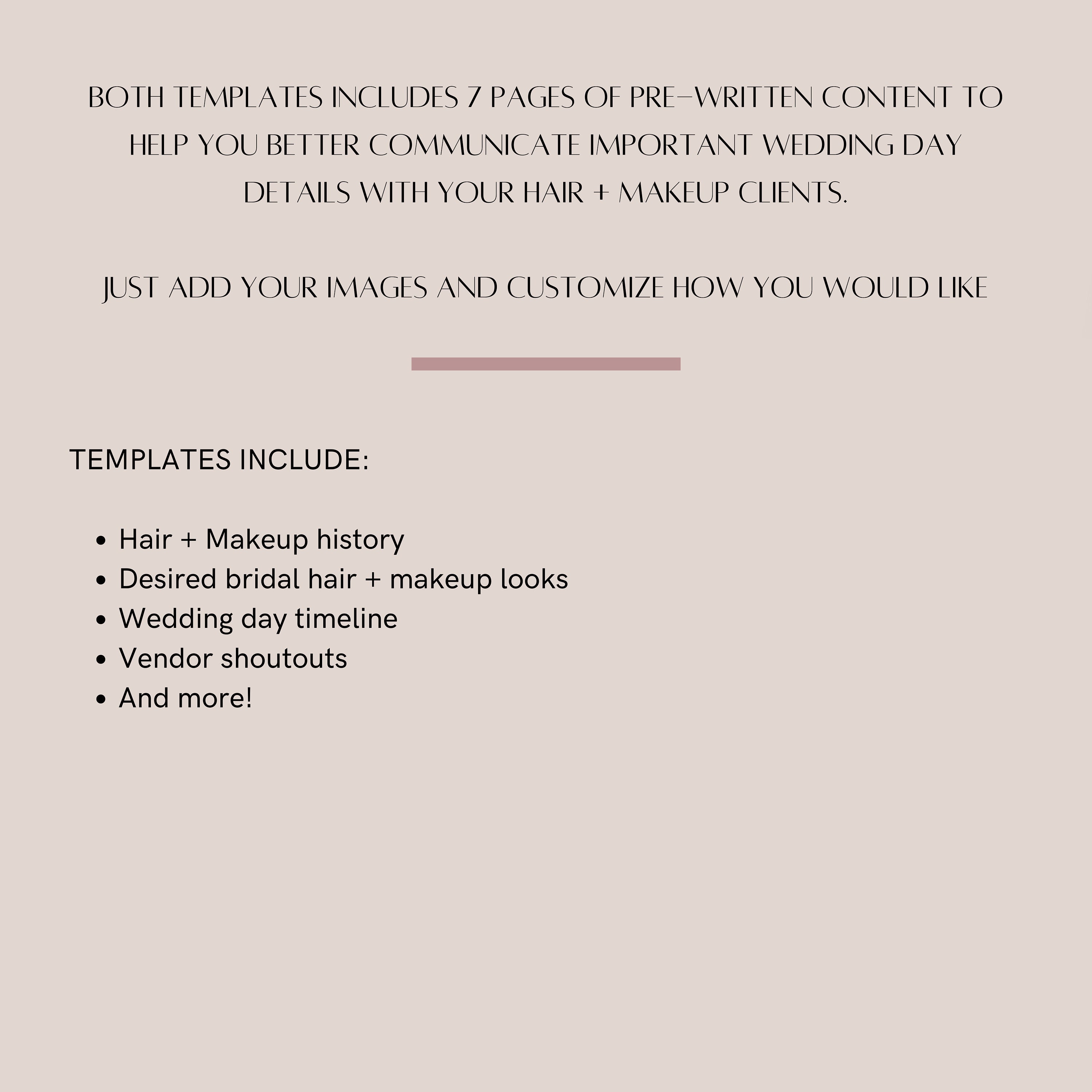 Wedding Day Hair & Makeup Questionnaire BUNDLE | HMUA Template | Canva ...