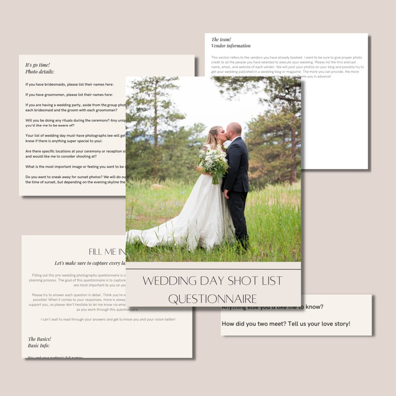 Photo Shot List Questionnaire for the Bride and Groom, Canva Editable ...