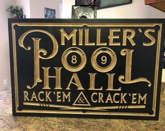 Personalized Billiards Room Pool Hall Gift Custom Carved Wood | Etsy