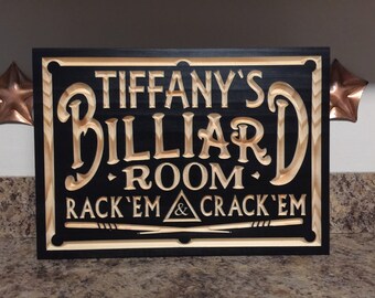 Personalized Billiards Room Pool Hall Gift Custom Carved Wood | Etsy