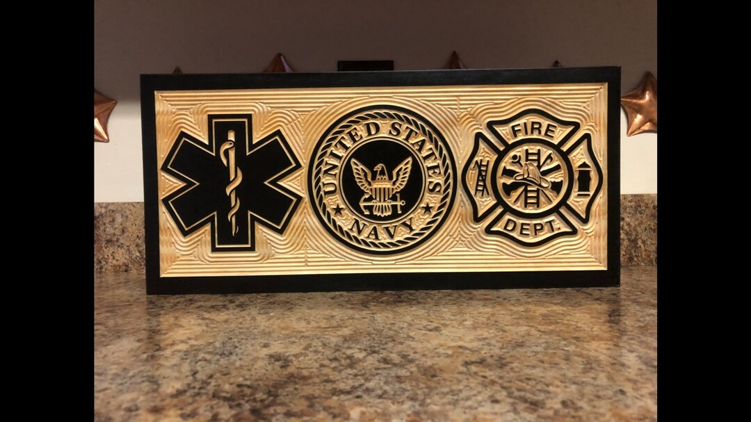 Firefighters Navy EMS Logo Man Cave Decor, Sign, Gift for Couple, Wood ...