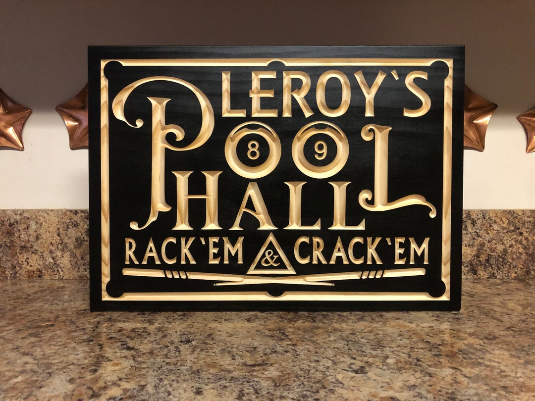 Personalized Billiards Room Pool Hall Gift Custom Carved Wood Plaque ...
