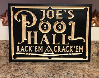 Personalized Billiards Room Pool Hall Gift Custom Carved Wood | Etsy