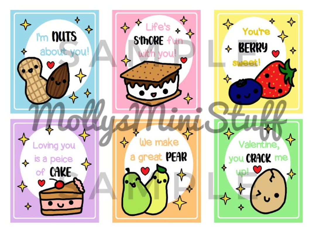 DIGITAL Cute Food Pun Valentine's Cards Printables 6 Designs - Etsy