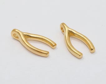 Gold wishbone charm | Etsy