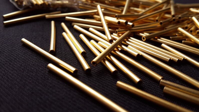 50 Pcs 2x30mm 24k Matt Gold Tubes, Tube Beads, Long Tube Beads, Round ...