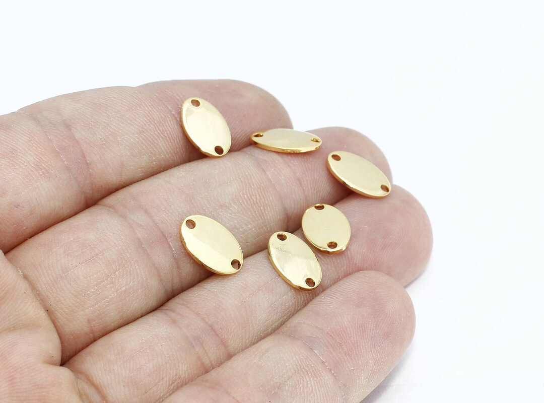 7x11mm 24k Shiny Gold Two Hole Disc, Oval Disc, Coins, Bracelet ...