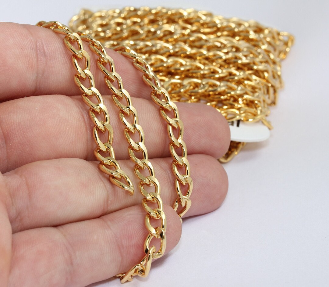 6x9mm 24k Shiny Gold Faceted Chain, Thick Curb Chain, Gold Bulk Chain ...