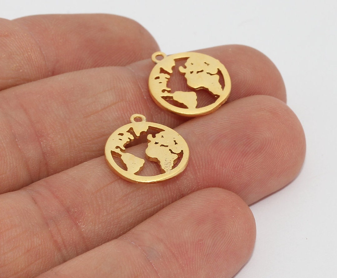 5 Pcs 15x16mm 24k Matt Gold World Map Pendant, Globe Pendant, Earth ...