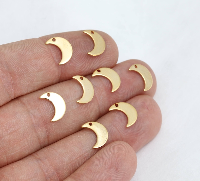 7x10mm 24k Shiny Gold Moon Charms, Half Moon Pendant, Moon Necklace ...