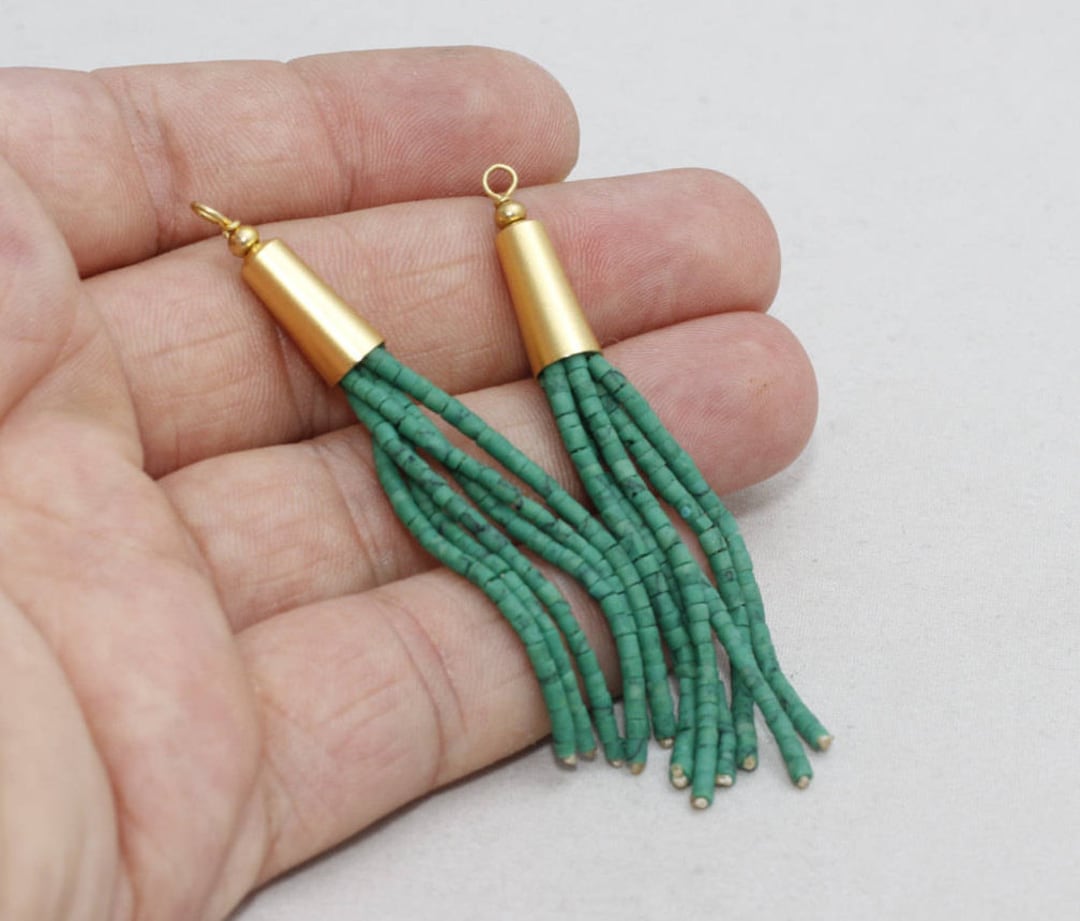 6x70mm Green Marble Beads Tassel, Green Afghan Tassel, Beaded Tassels ...
