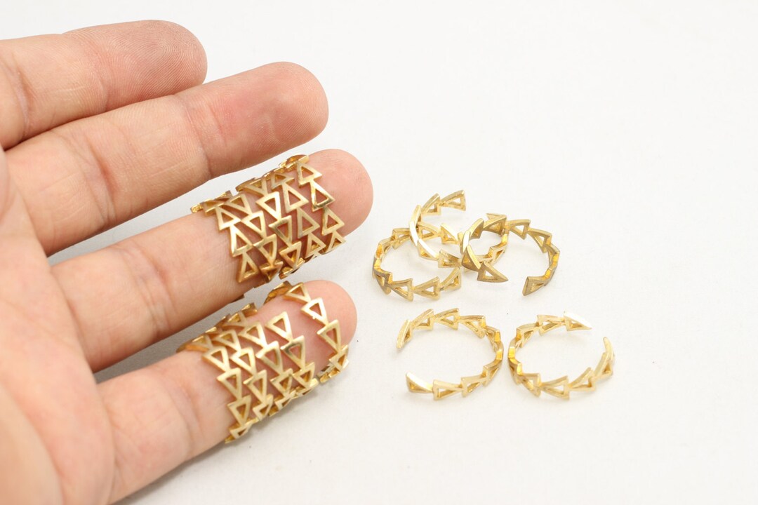 17-18mm Raw Brass Triangle Rings, Adjustable Ring Settings, Chevron ...